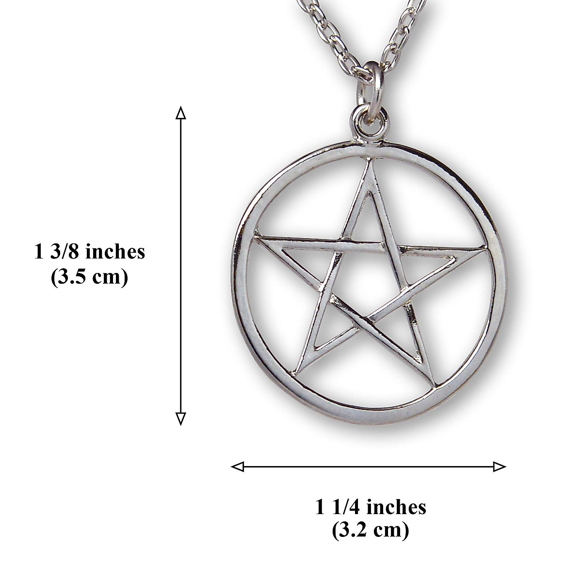 Pentacle Pentagram Polished Silver Finish Medieval Renaissance Pendant Necklace