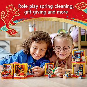 LEGO Lunar New Year Traditions 80108 Building Kit; Gift Toy for Kids Aged 8 and Up; Building Set Featuring 6 Festive Scenes and 12 Minifigures, Including The God of Wealth (1,066 Pieces)