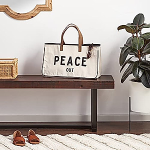 Santa Barbara Design Studio Tote Bag Hold Everything Collection Black and White 100% Cotton Canvas with Genuine Leather Handles, Large, Peace Out