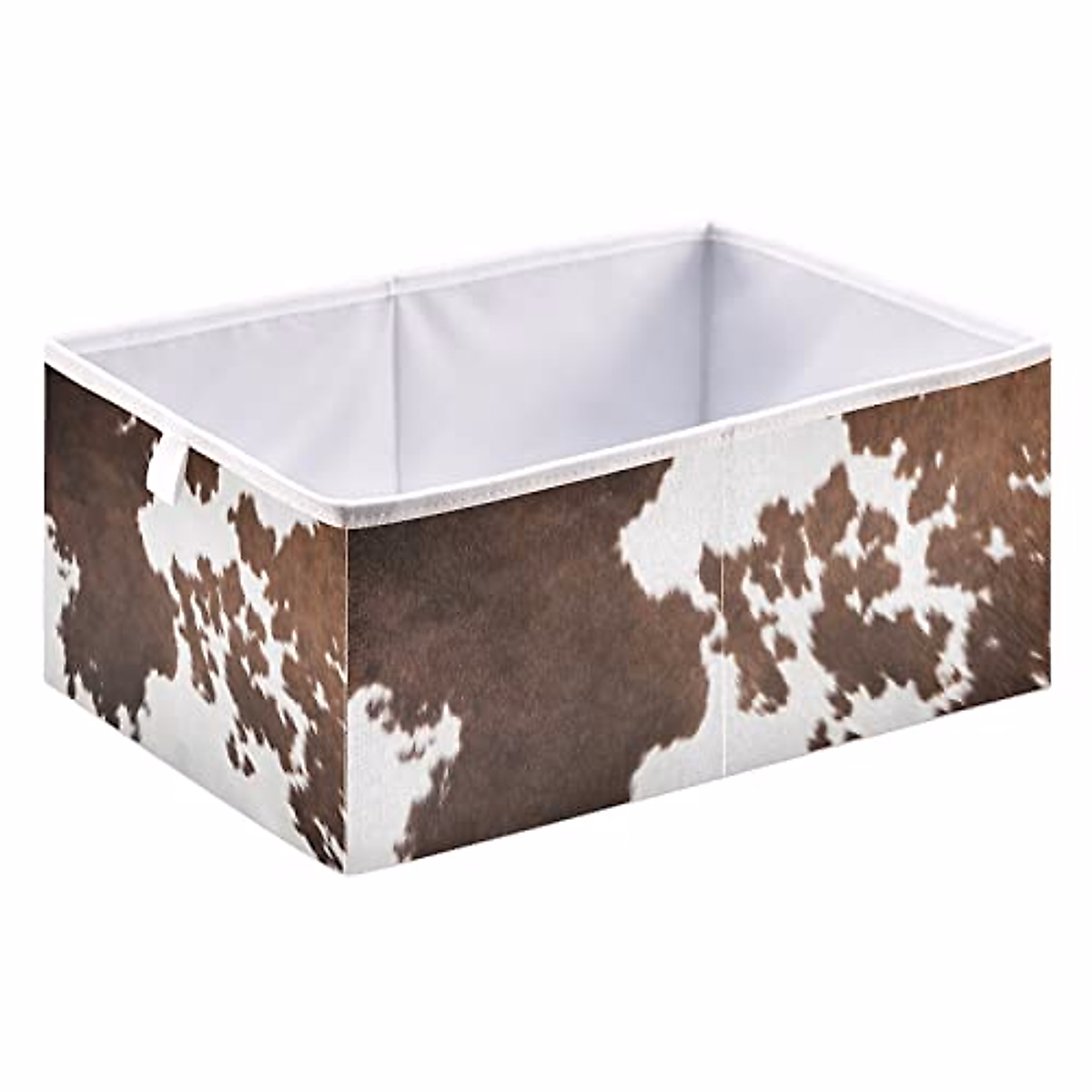 Western Cow Skin Texture Storage Baskets for Shelves, Closet Organizers with Handles, Foldable Closet Storage Baskets for Utility Room, Pack of 1
