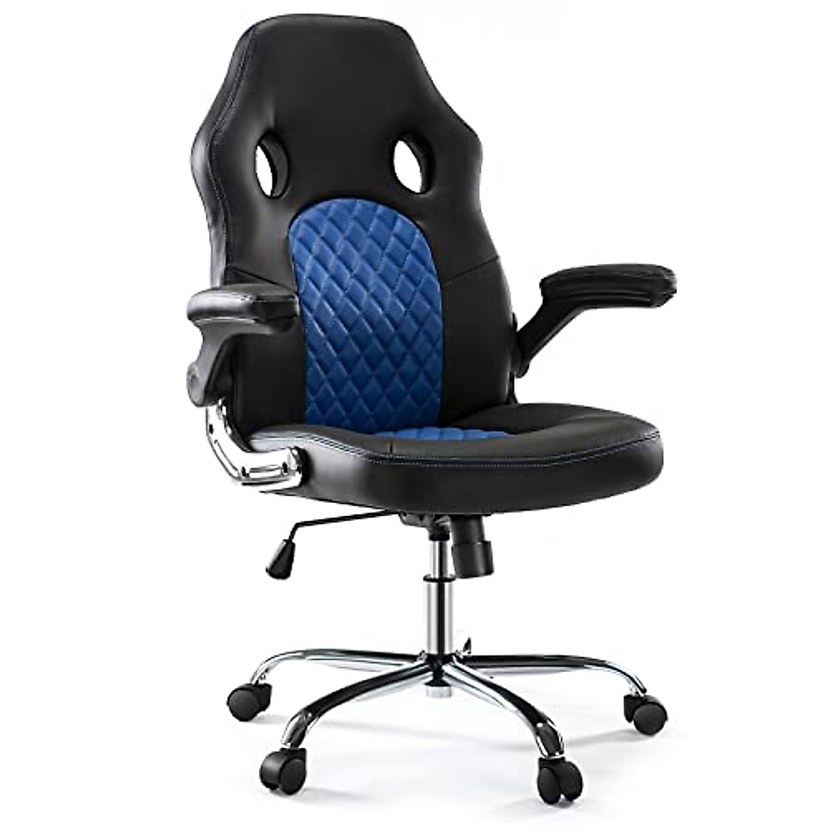 OLIXIS Gaming Ergonomic Office Desk Flip-up Armrests and Lumbar Support PU Leather Executive Mid Back Computer Chair for Adults, Blue