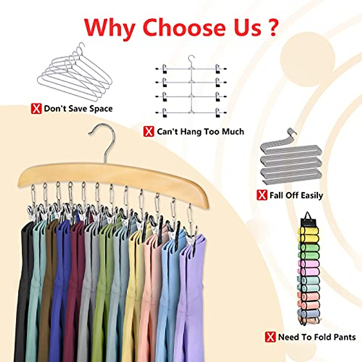 Pants Hangers Space Saving Closet Organizer-Legging Organizer for Closet for Leggings/Jeans/Skirts, Storage Clothes for 2 Pack