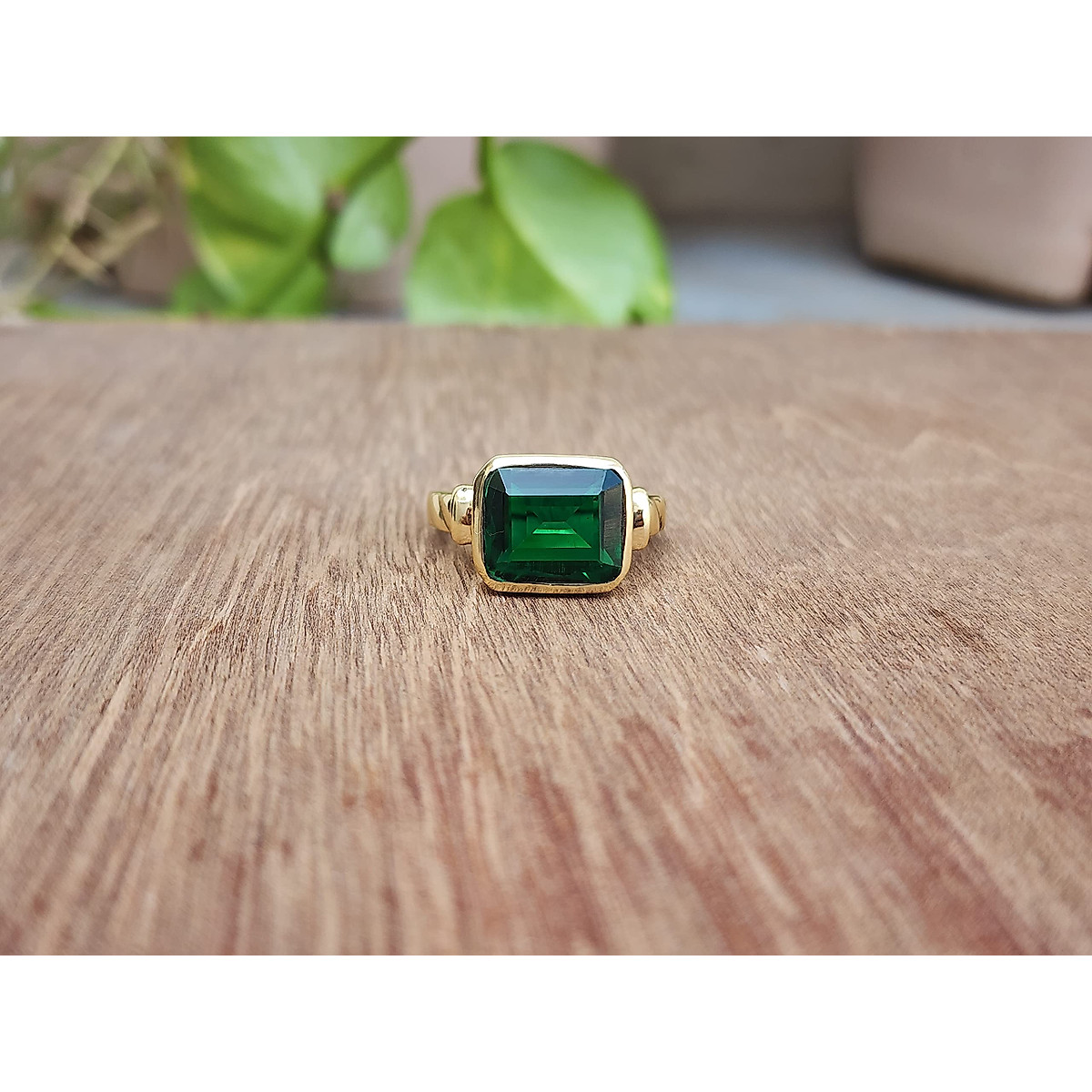 Gold Emerald Statement Ring, 925 Solid Sterling Silver Ring, Square Emerald Signet Ring, Women Ring, Men Ring, Gift Ring, Green Gemstone Ring (Sterling Silver, 8)