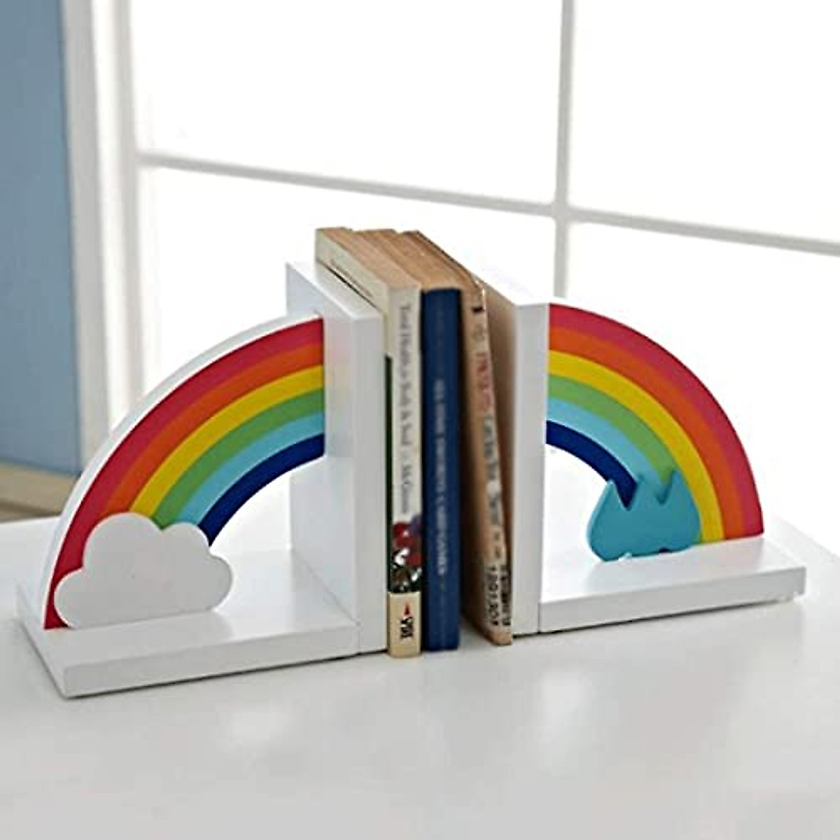 Tbkoly Rainbow Wood Bookend Book Ends Economy Universal Nonskid Heavy Duty Bookend Shelves Office Bookend Book EndNatural