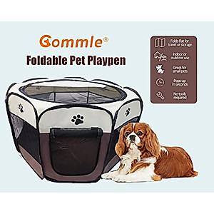 Gommle Portable Pet Playpen for Small Cat Dog Puppy Rabbit,Cat Kitten Playpen Indoor Outdoor with Carrying Case,Waterproof Bottom and Removable Zipper Top (S(28.7" x 28.7" x 16"), Brown)