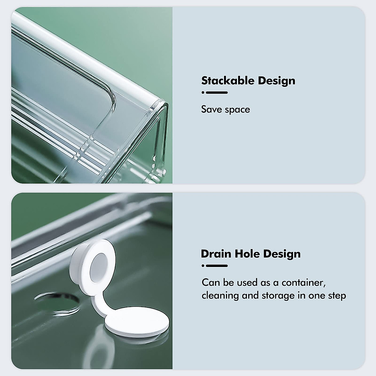 elabo Stackable Refrigerator Organizer Drawers with Removable Drain Tray, Fridge Organizer Bins, Pull Out Food Storage Container Bins with Drawer for Freezer and Kitchen, BPA-Free, Clear, 3 Pack