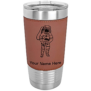 LaserGram 20oz Vacuum Insulated Tumbler Mug, Astronaut, Personalized Engraving Included (Faux Leather, Dark Brown)