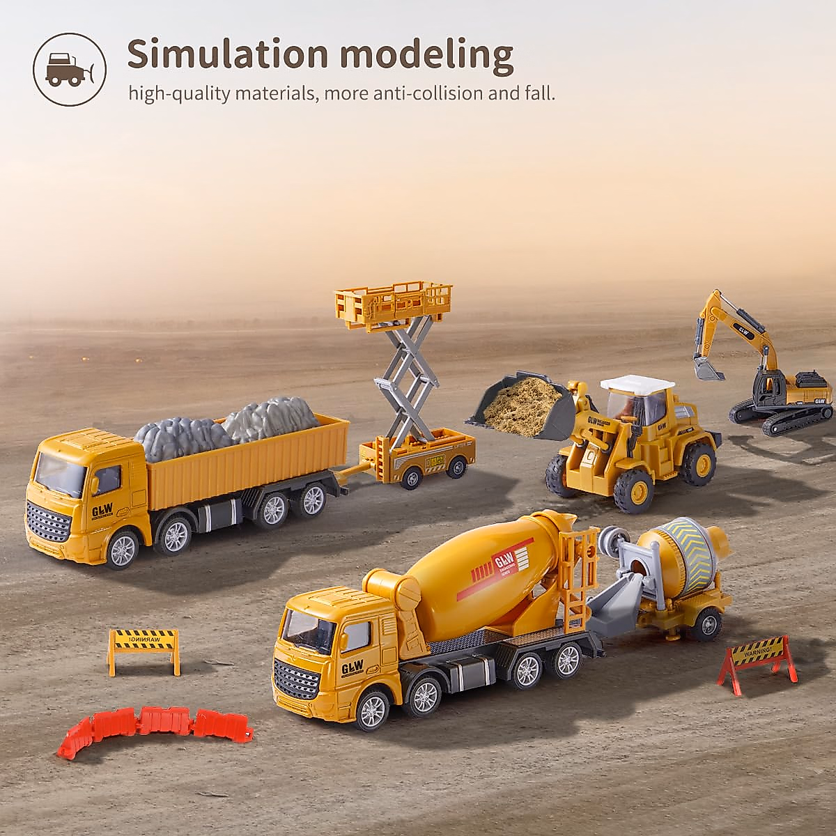 Geyiie Construction Vehicles Truck Toys, Engineering Truck Die Cast Alloy Truck Head, Tractor Trailer Excavator Dump Loader Cement Forklift Sandbox Gift for Toddlers Kids 3 4 5 6 Year Old Boy