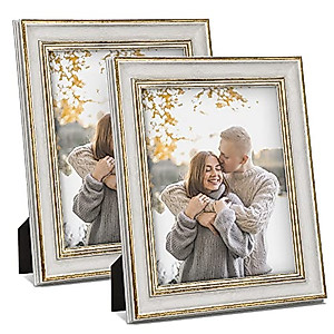 SUMGAR 8x10 Picture Frames Vintage White and Gold Famliy Friends Couple Wedding Decorative Retro Antique Photo Frames for Table Top Display Grandma Daughter Set of 2