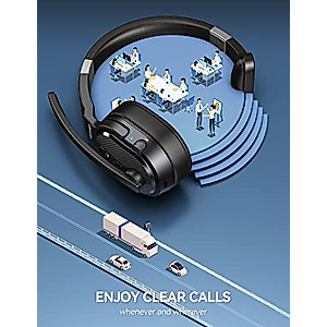 TECKNET Trucker Bluetooth Headset, Over-Ear 70h AI Noise Canceling Wireless Headphones with Microphone, Comfort ENC Bluetooth Headset with Dongle & Mute for PC Phone Laptop Office Home Skype Zoom