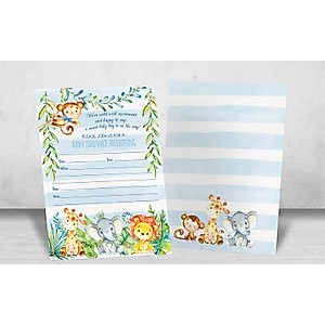 Boy Jungle Safari Baby Shower Invitations - Safari Animal Invitation - 20 Fill-In Invitations - Blue Boy Baby Shower Party - Monkey, Lion, Elephant, Giraffe - Envelopes Not Included