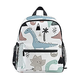 OREZI Childish Dinosaur toddler Backpack with Chest Clip,Kid's Backpack Schoolbag Preschool Bag Travel Bacpack for Little Boy Girl