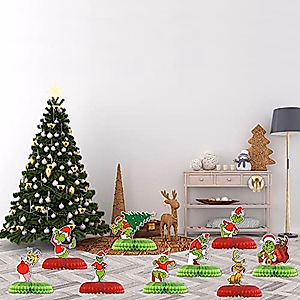 9 Piece Grinch Christmas Decorations, Christmas Party Centerpieces Honeycomb Tabletop Decorations for Party Home Decorations, Christmas Themed Birthday Party Favors