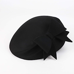 F FADVES 100% Wool Beanie Hat French Dress Beret Winter Hat Vintage Fascinator Hats Black