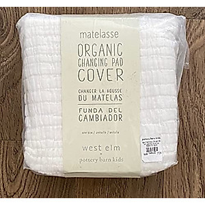 Pottery Barn Kids 100% Organic Cotton Waterproof Contour Diaper Changing Pad for Dresser Top, Baby Changing Pad Cover ONLY (Stone White)