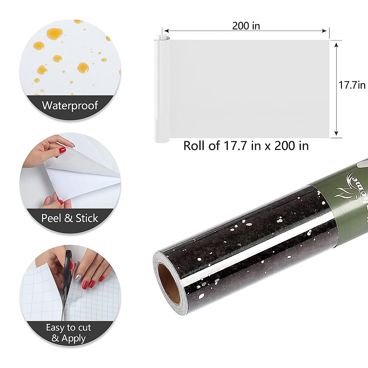 YENHOME Contact Paper Countertops Vinyl Peel and Stick Waterproof Contact Paper for Kitchen Bathroom Countertops 17.7"X200" Galaxy Black Granite Contact Paper Peel and Stick Adhesive Countertop Cover