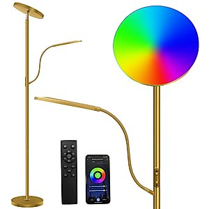 Hyskostar Gold Floor lamp,Top Sky Light and Side Reading Lamp,RGB LED Modern Super Bright Floor Lamps-Tall Standing Pole Light with Remote & Touch Control for Living Room,Bed Room,Office