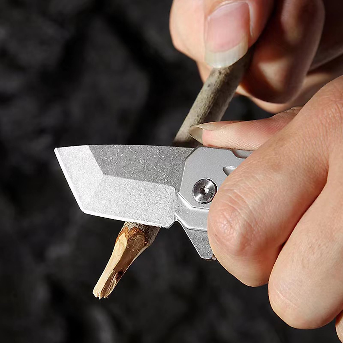 ESaure Mini Flipper Pocket Knife (TK22), 1.57 Inch D2 Stainless Steel Blade with Stone Washed Technique, Everyday Utility Knife with G10 Lanyard Hole, 3.24 oz, Silver.