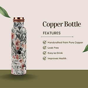 Perilla Home Pure Copper Water Bottle 34 Oz Leak Proof 100% Pure - Ayurvedic Copper Vessel - Drink More Water And Enjoy The Health Benefits Immediately - For Daily use Gym, Yoga Bottle (Printed 1)