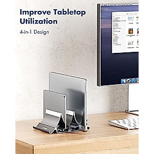 HEYZONE Vertical Laptop Stand,Dual Laptop Holder MacBook Vertical Stand,4 in 1 Gravity Laptop Dock Stand Auto Locking,Fits iPad/Surface/Chromebook/Gaming Laptops(Up to 17")