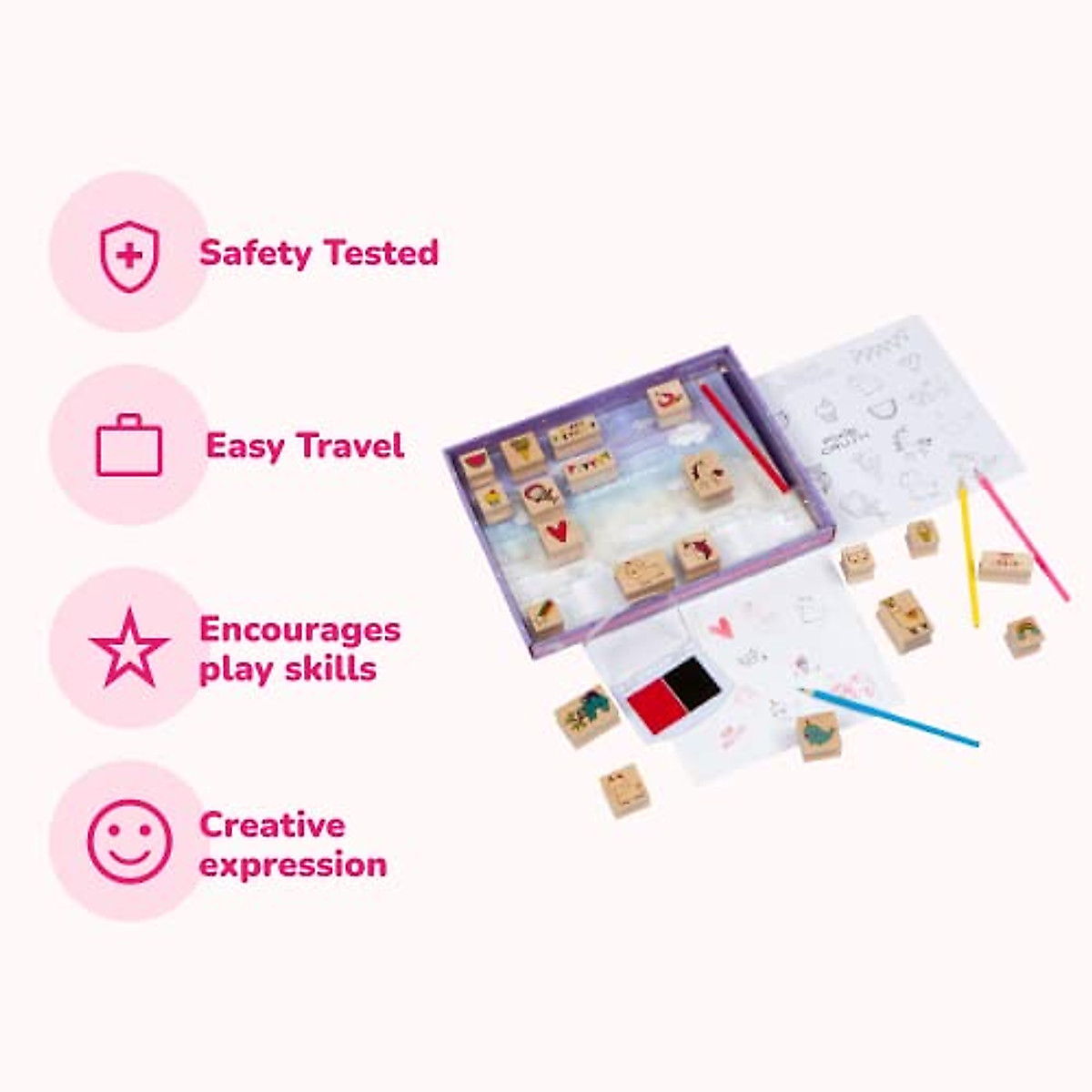 PixieCrush Assorted 38 Piece Wooden Stamps for Kids | Arts and Crafts Activities with Our Signature Animal -Themed Stickers Set for Kids, Boys and Girls Toddlers, Ages 4 5 6 7 8 9 10 Years Old