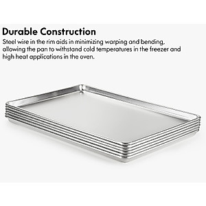 CURTA 6 Pack Aluminum Sheet Pan, NSF Listed Full Size 26 x 18 inch Commercial Bakery Cake Bun Pan, Baking Tray