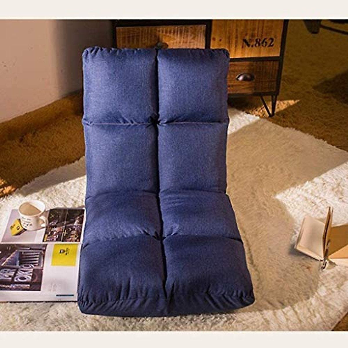 GYDJBD Lazy Folding Sofa, Tatami Bed Back Single Bedroom Crib Sofa, Cotton and Linen, Blue