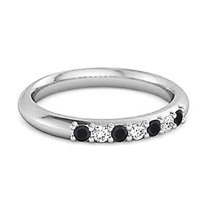2MM Round Shape Black Spinel Gemstone Eternity Band 925 Sterling Silver Stackable Women Ring (Silver, 7)