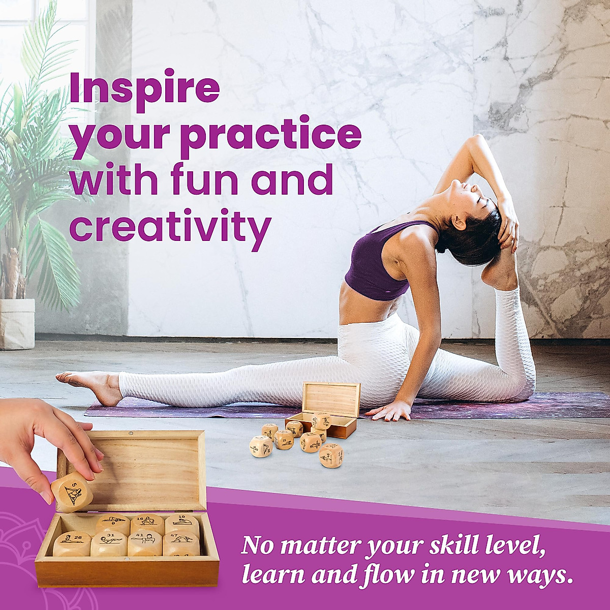 Zinsk 8-pc Wood Yoga Dice Set - Creative Yoga Accessories and Fun Yoga Gifts for Women - Wooden Workout Dice & Fitness Dice to Create Yoga Flows in Seconds - Yoga Stuff for Yogis and Yoga Instructors