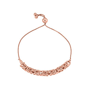 Savlano 925 Sterling Silver 14K Gold Plated Italian Solid Adjustable Byzantine Bolo Slider Bracelet Comes With Gift Box for Women - Made in Italy (Rose)