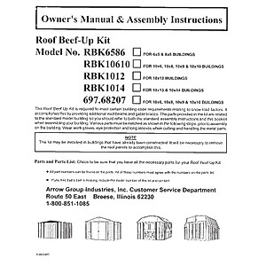 Arrow 6586 Roof Strengthening Kit for Shed Roofs, 6 by 5-Feet and 8 by 6-Feet