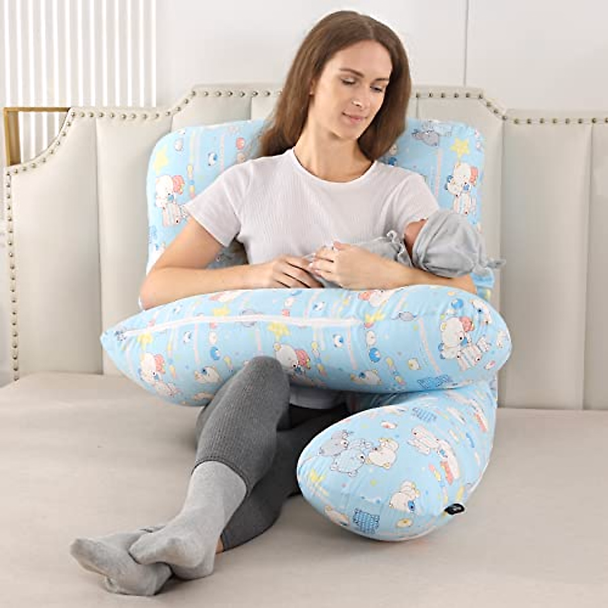 BeytBuy Pillows Cooling Pregnancy Pillow for Quality Sleep Full Body Multi Functioning Maternity Pillow with Removable Cooling Cover Cover (Baby Bear Blue)