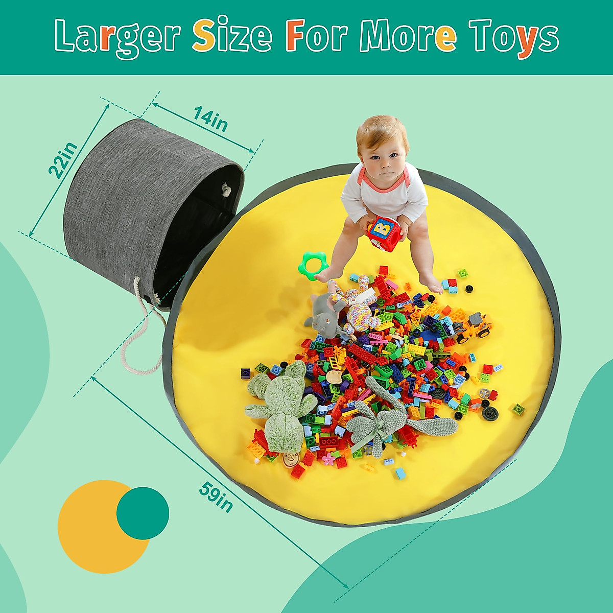 HOMBYS 22"x22"x14" Large Toy Chests & Organizers for Kids Boys Girls Building Bricks, Foldable Toy Storage Basket and Play Mat for Kids Room Nursery Playroom