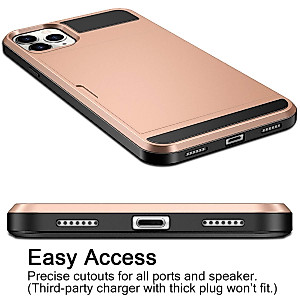 Vofolen Case for iPhone 11 Pro Max Case Wallet Credit Card Holder Slot Sliding Door Hidden Pocket Dual Layer Hybrid Bumper Armor Protective Hard Shell Back Cover for iPhone 11 Pro Max 6.5 Rose Gold
