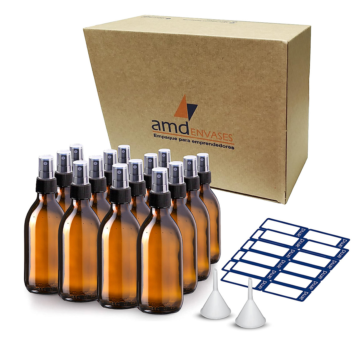 AMD Envases 4oz Amber Glass Spray Bottles - Glass Spray Bottles for Essential Oils - 4 oz Glass Spray Bottle - Glass Spray Bottles 4 oz - Dark Glass Spray Bottle - Amber Spray Bottle - 4 ounce