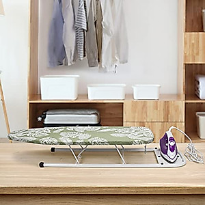 Duwee 12×32 in Table Top Ironing Board with Unique Iron Rest, Thicken Felt Padding, Heat Resistant Cover B-12x32inch-white Leaves