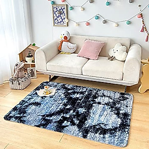 NEWCOSPLAY Faux Fur Area Rug Rainbow Tie Dye Carpet Playing Mat for Girls Bedroom Living Room Home Décor (2' x 3', Grey Rainbow)