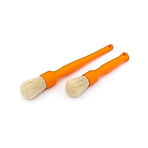 Detail Factory - Natural Boar's Hair Detailing Brush Combo Kit - Heavy Cleaning Action for Small Spaces, Engine Bays, Exterior Detailing, One Long Handle + One Short Handle, Orange (2-Pack)