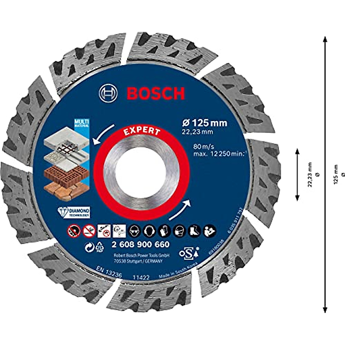 Bosch Professional 1x Expert MultiMaterial Diamond Cutting Disc (Ø 125 mm, Accessories Angle Grinder)