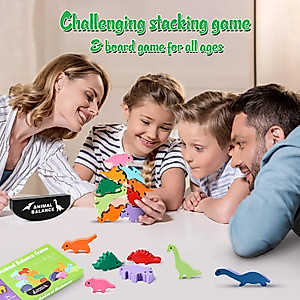PJDRLLC Dinosaur Stacking Toys for Kids: Wooden Balance Blocks - Enhance Fine Motor Skills - Best Birthday Gifts for Children (Storage Bag Included)