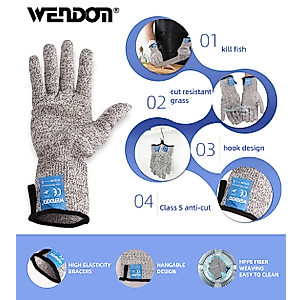 WENDOM Oyster Shucking Knife and Gloves Set Included 2pcs Oyster Shucker Opener New Haven Style, Cut Resistant Glove Professional Guard (1Cloth+1Squeezer)