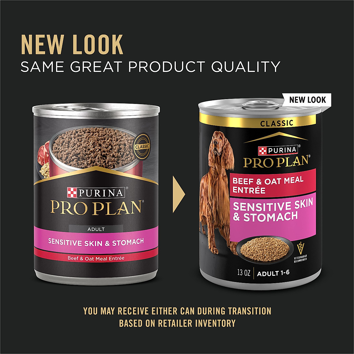 Purina Pro Plan Sensitive Skin and Stomach Dog Food Wet Classic Pate Beef and Oat Meal Entrée - (Pack of 12) 13 oz. Cans