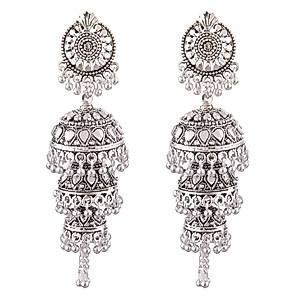 Efulgenz Indian Oxidized Jewelry Boho Vintage Layer Jhumka Jhumki Tassel Dangle Statement Earrings for Women