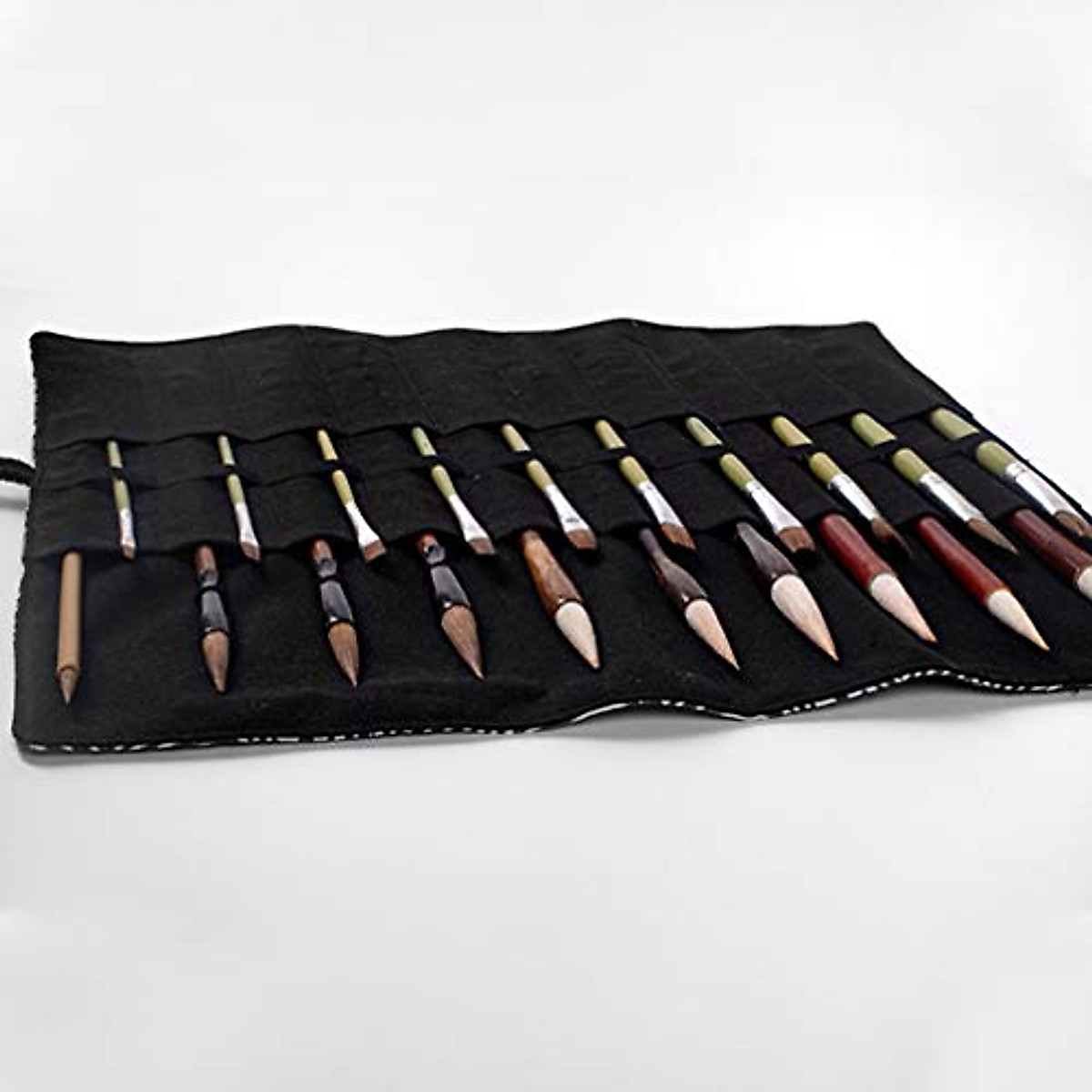 Cabilock Roll Up Paint Brush Holder 20 Slot Pockets Artist Canvas Roll Pouch Bag Makeup Brushes Case Organizer Rollup Protection (Style 7)