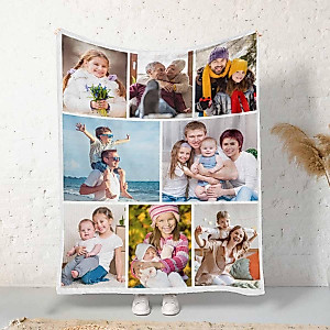 InterestPrint Custom Photo Blanket, Personalized 8 Photo White Bed Blanket for Men Women, Birthday Christmas Halloween