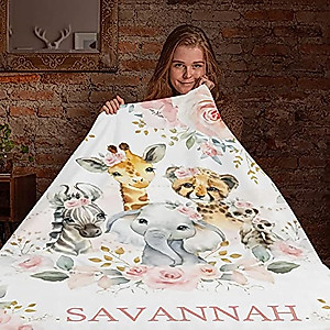 Custom Baby Blanket with Name Personalized Elephant Baby Blankets for Girls Baby Boy Gifts Baby Products Super Soft Blankets for Newborns Nursery Decor Neutral