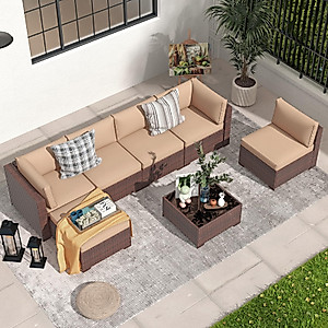 Patiorama 2-Piece Patio Furniture Sofa Set, Outdoor Sectional Sofa, All-Weather Brown PE Wicker Rattan Conversation Set, Outdoor Loveseat, Patio Seating for Balcony Garden Pool (Beige Cushion)