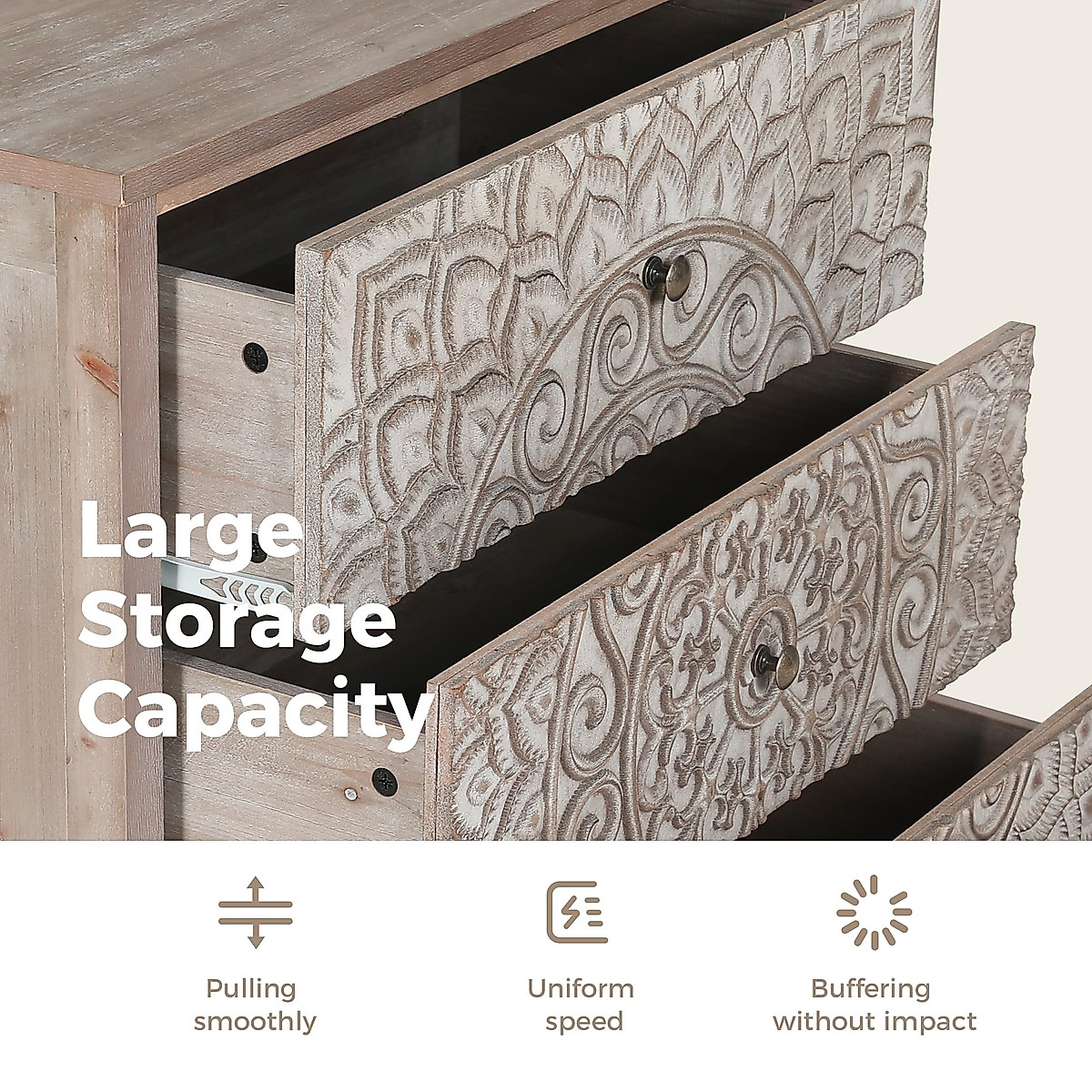 MAISON ARTS 3 Drawer Dresser for Bedroom (Set of 2), Farmhouse Wooden Chest of Drawers with Brass Metal Handles Modern Boho Dressers & Chests for Living Room, Hallway, Entryway