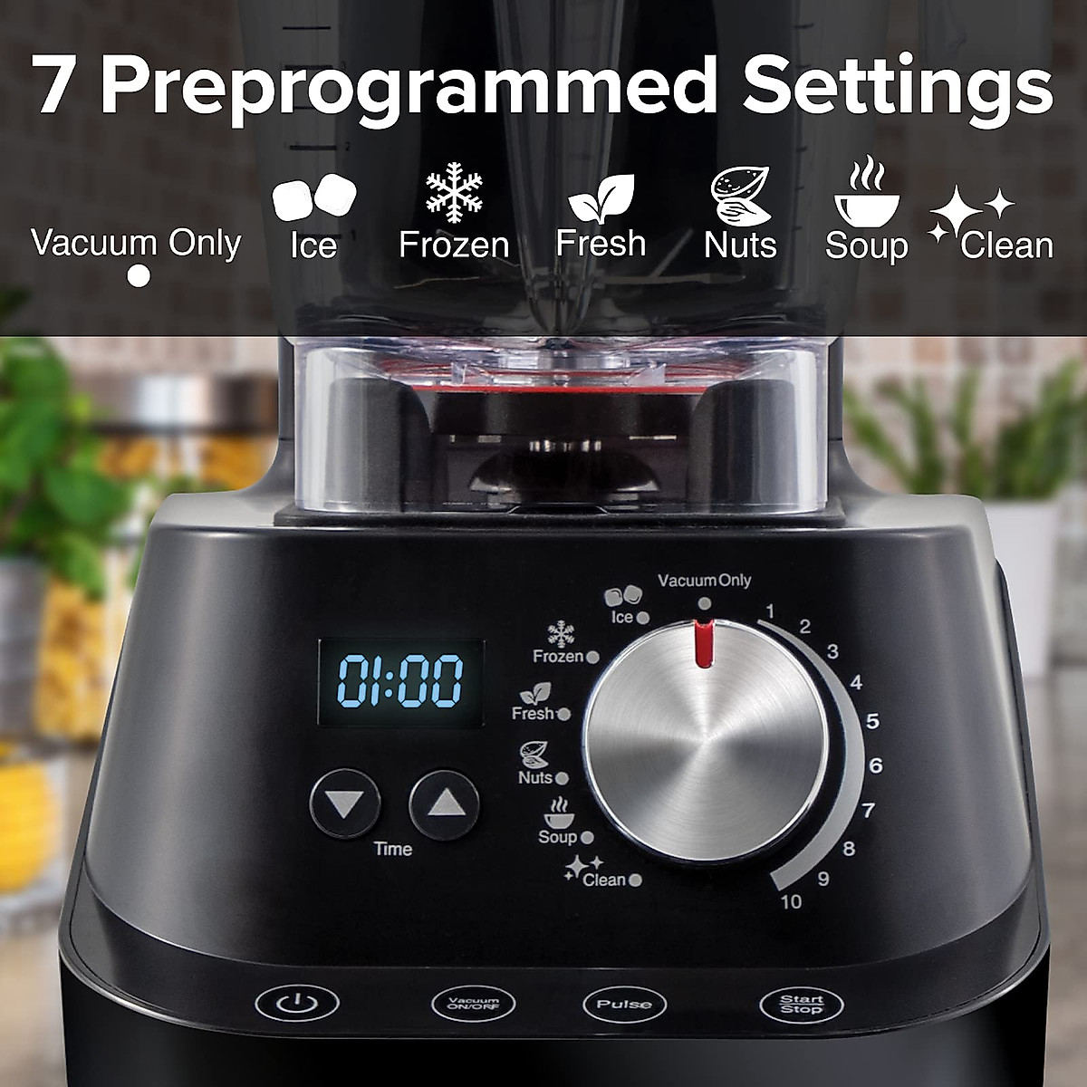 NuWave Moxie Commercial Blender, Vacuum Smoothie Blender with 2.5HP Motor, Professional Grade, Self-Cleaning - 6 presets & 10 Speed Settings for Shakes, Smoothies, Nut Butters, Crushed Ice,Black, Grey