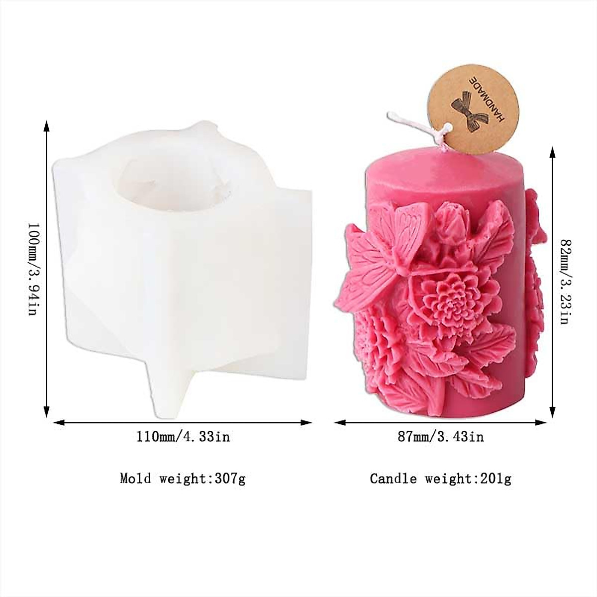 Tone Fun Relief Butterfly Love Flower Shape Candle Silicone Molds for Making Candle, Resin, Aromatherapy Candles, Handmade Wax Soap, Home Decor, Craft